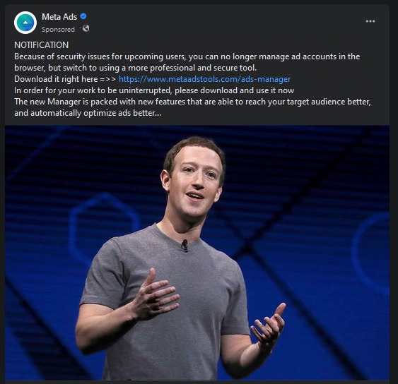 اعلان مزيف باسم شركة ميتا يحتوي على رابط خبيث لإختراقك | CamKou